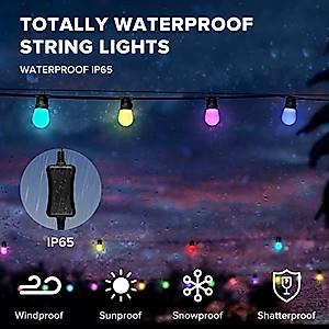 Smart Outdoor String Lights, RGB+IC 2700K Outdoor LED Patio Lights, 49ft with 15 S14 Bulbs, WiFi String Lights, Work with Alexa/Google Assistant, Waterproof, DIY Scene, APP/Remote Control