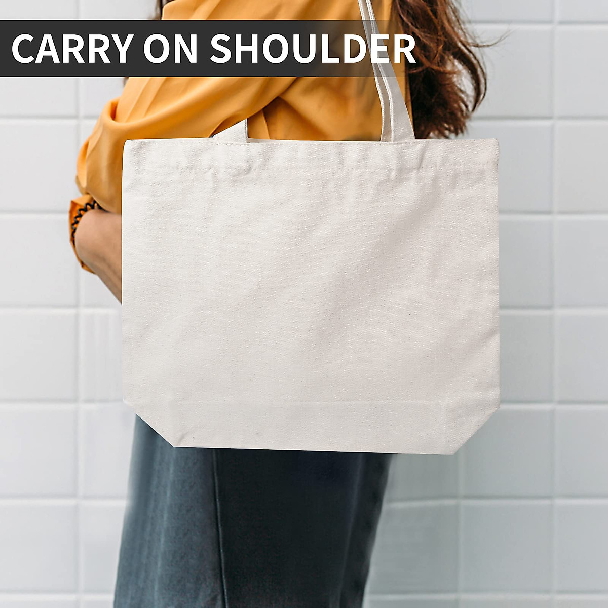 Acoavo Cotton Canvas Tote Bags DIY Crafts Blank Plain Natural Canvas Bag,Great Wedding Gift Canvas Craft Bags,12.2" W x 13" H,2pcs