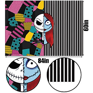 Heyfary The Nightmare Before Christmas Tablecloth Halloween Jack Skellington and Sally Birthday Party Decoration Home Kitchen Dining Room Rectangular Table Cloth Decor (60''×84'')