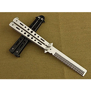ZERIRA 2 Pcs Outdoor Camping Practice Comb Butterfly Comb Knife Novel Stainless Steel Butterfly Comb Modeling Tool