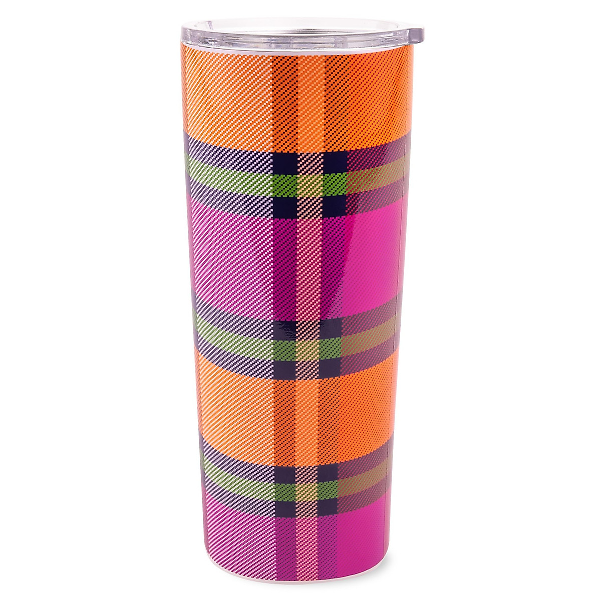 kate spade new york Cute Stainless Steel Mug, 24 Ounce Travel Tumbler, Double Wall Insulated Cup with Lid, Grand Plaid Duo