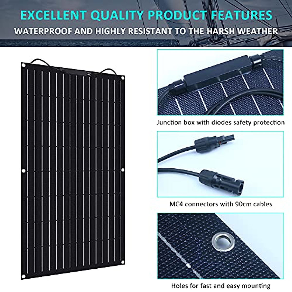 100 Watts ETFE Flexible Monocrystalline Panel Solar RV Kits with 20A PWM LCD Charge Controller Off-Grid for RV Boat Cabin Van Car Uneven Surfaces
