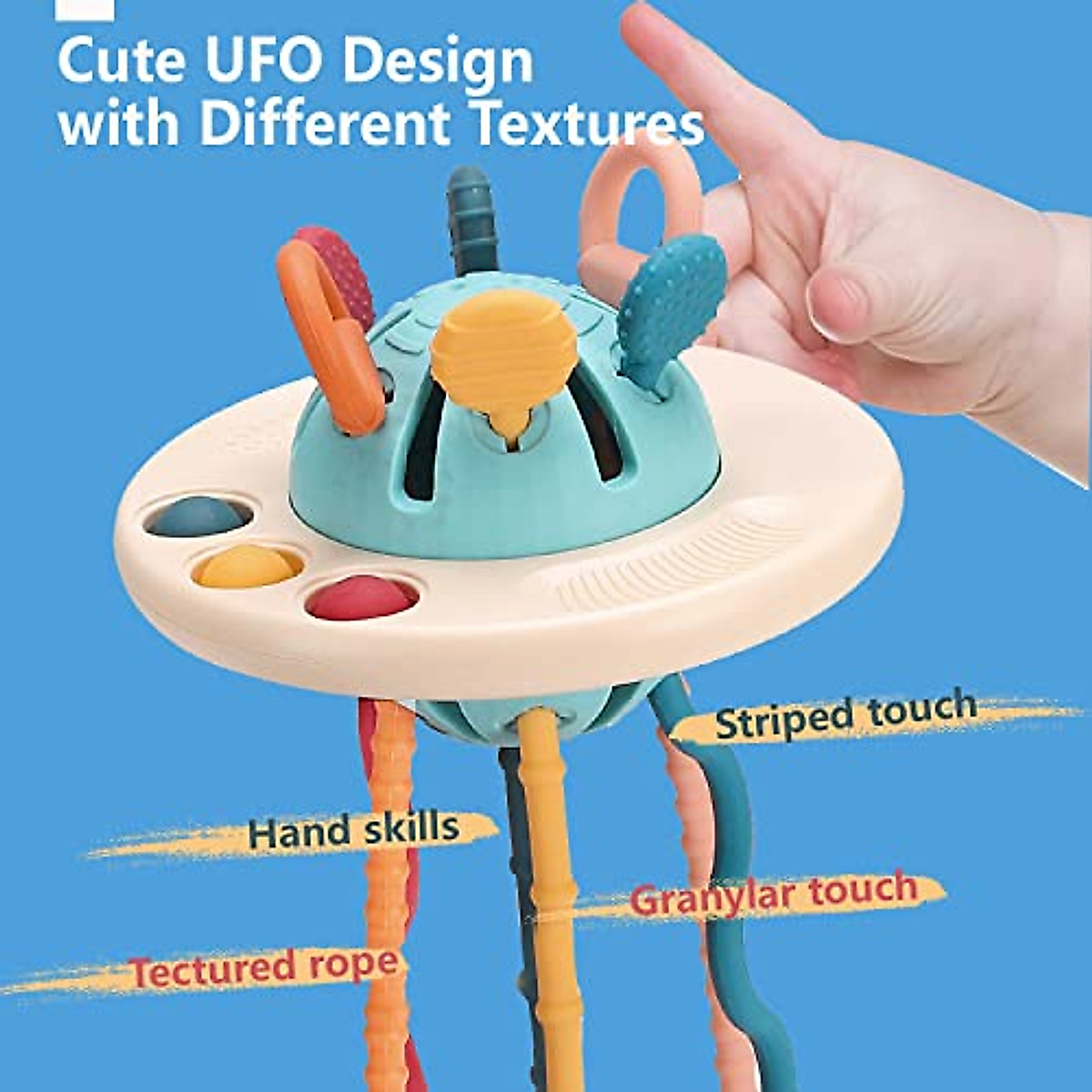 Baby Sensory Toys Montessori Activity - Infant 6 Months Learning Pull String 6-12 Girl Teething Chew Birthday Gift Age 1 Year Old Boy 0 2 3 4 5 7 8 9 10 11 UFO Pulling 18-24 Toddler Travel Essentials