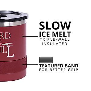 Lord of the Grill Lowball Valentine Tumbler for Him - Triple-Wall Stainless Steel Travel Cup with Ceramic Lid - Gift for Dad & Father In Law on Valentine's Day, Birthday & Father Day - 10oz Burgundy