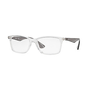 Ray-Ban RX7047 Rectangular Prescription Eyeglass Frames, Transparent on Grey/Demo Lens, 56 mm