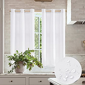 XTMYI White Short Room Darkening Curtains for Bedroom,Thermal Insulated 80% Blackout Light Blocking Grommet Window Curtains for Kitchen Bathroom,36 by 48 Inch Length 2 Panels Set