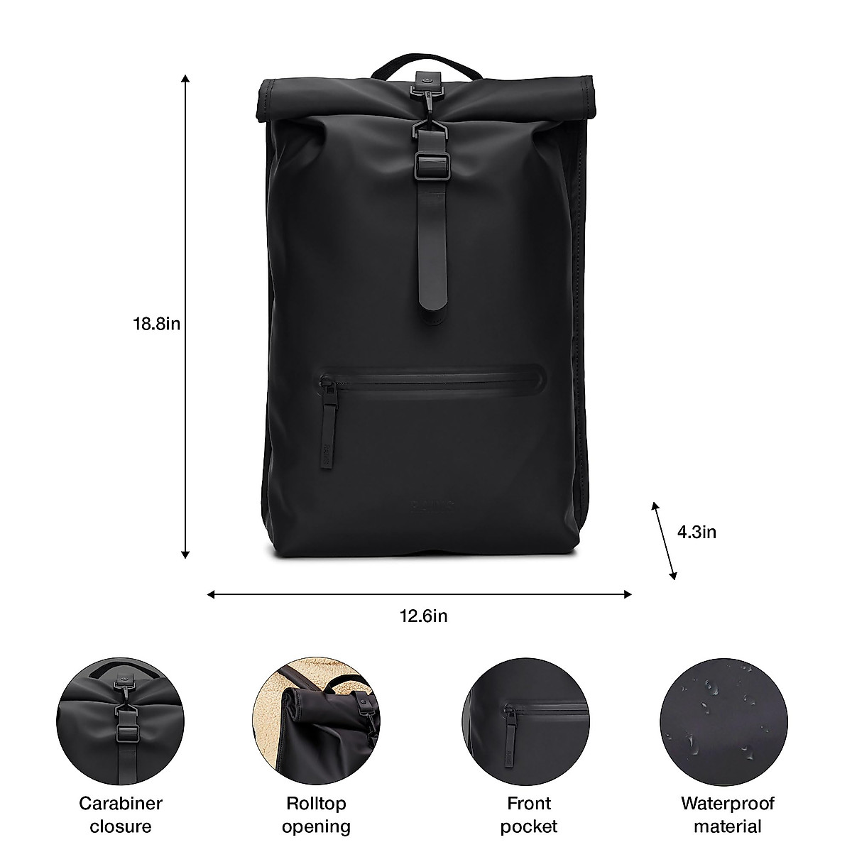 RAINS Rolltop Rucksack - Black