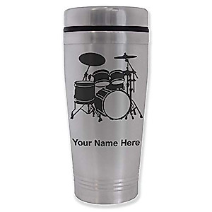 LaserGram 16oz Commuter Mug, Drum Set, Personalized Engraving Included
