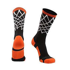 MadSportsStuff Crew Length Elite Basketball Socks with Net (Black/Orange, Medium)