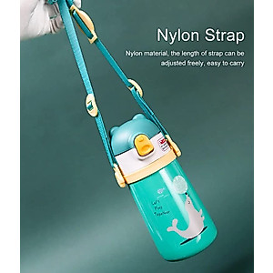 Stainless Steel Double Wall Insulated Water Bottle for kids With BPA free straw + adjustable strap (Pink)