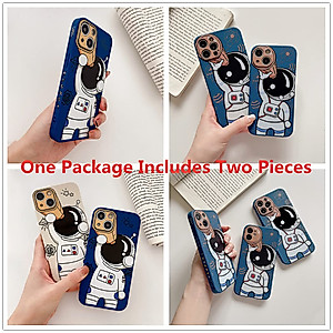 BeeTag Soft Silicone Case for iPhone 13 6.1 Inch with Wrist Lanyard Strap,Space Astronaut Design TPU Cartoon Graphics Bumper Shockproof Anti-Slip Protective Cover (LSJ),LANSJ