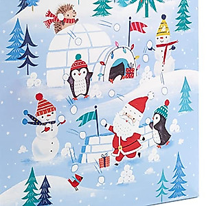 Hallmark 15" Extra Large Christmas Gift Bags (2 Bags: Pink and Blue, Penguins, Hedgehogs, Santa, Snowmen, Dog, Bunny Rabbits) for Kids, Grandchildren, Baby Showers