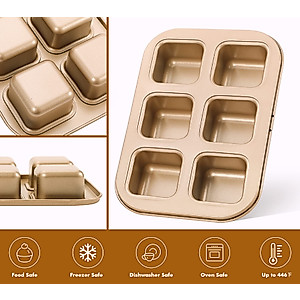 Webake Brownie Cake Pan, 6-Cavity Non-Stick Square Muffin Pan 1.6 Inch Deep Brownie Mold Small Cake Pan Bakeware for Oven Baking (Champagne Gold)