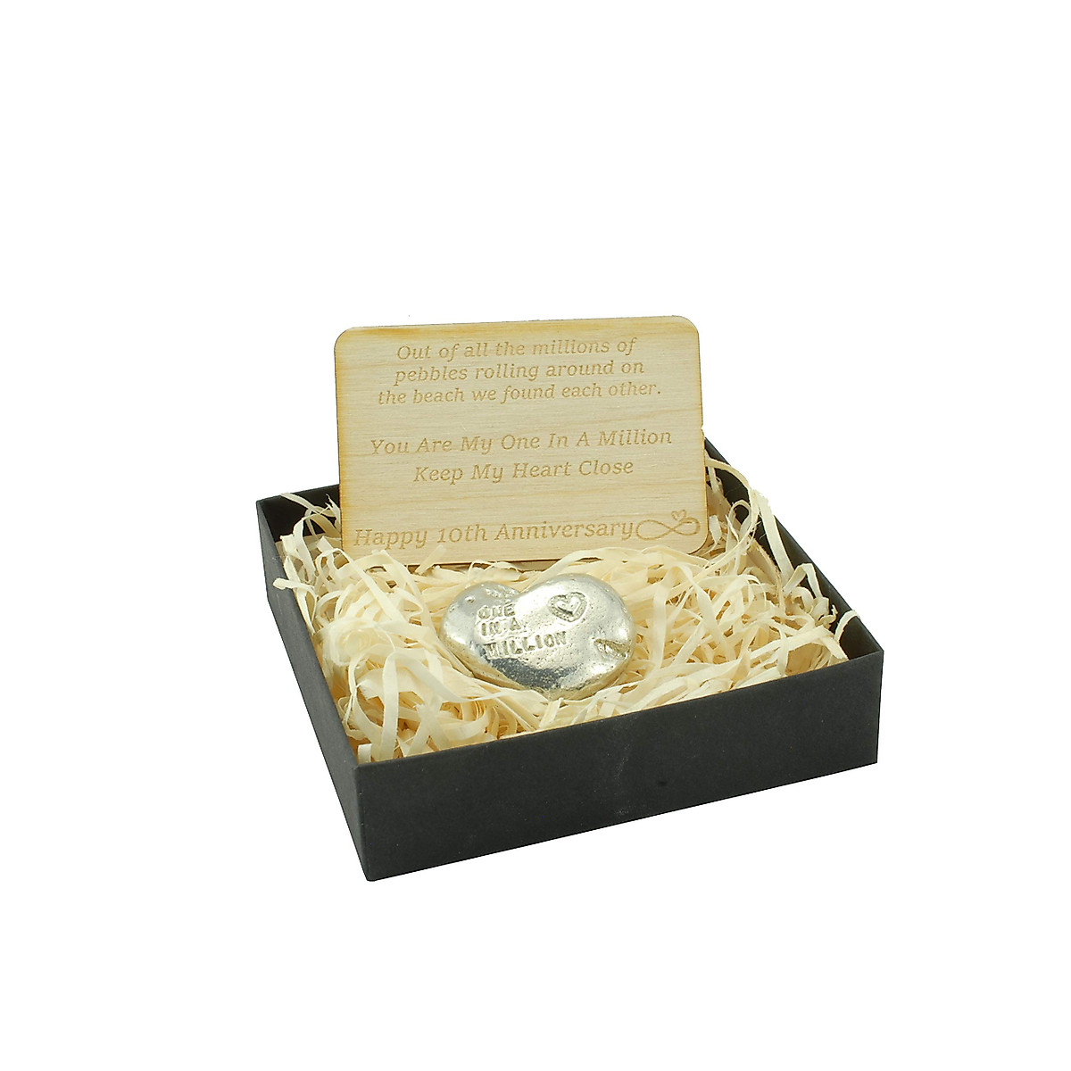 10th Your My One in A Million Gift - 10th Anniversary Metal Heart Pebble Gift -Keep My Heart Close