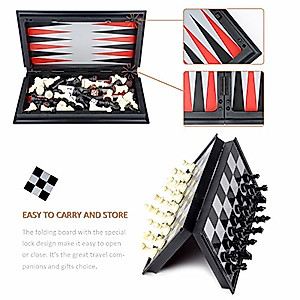 Chess / Checkers / Backgammon 3 in 1 Set, Hoshin Portable Folding Travel Magnetic Chess Board for Kids, 9.8 x 9.8 x 0.8 Inch