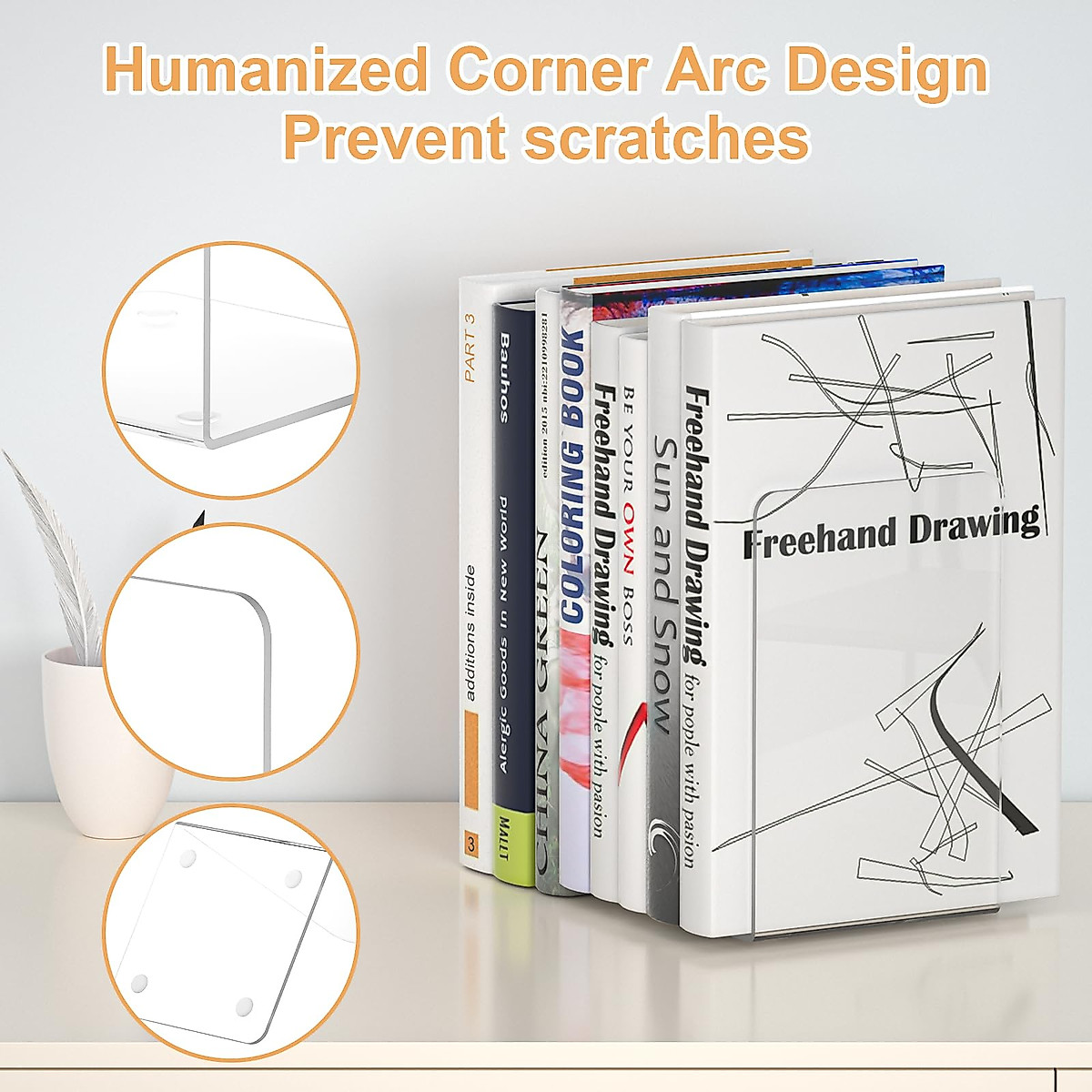 Bookend, DRLIFE Clear Acrylic Bookends for Shelves, Book End, Book Stopper for Heavy Duty Books, CDs, Video Games (1 Pair/2 Pieces)