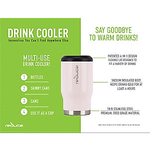 Reduce 14oz 4 pack Beverage and Drink Cooler, Vacuum Insulated Stainless Steel, Can insulator, Coozie for Beer, Soda, Energy Drinks, On-the-Go Multi-Color Can Coolers.Pink Cotton, Glacier, Dark Web