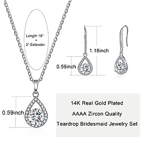 DHQH Bridesmaid Proposal Gifts Set of 6 Round Halo Jewelry Set for Bridal Bridesmaid Teardrop Necklace Earring Set for Wedding Jewelry Set for Women