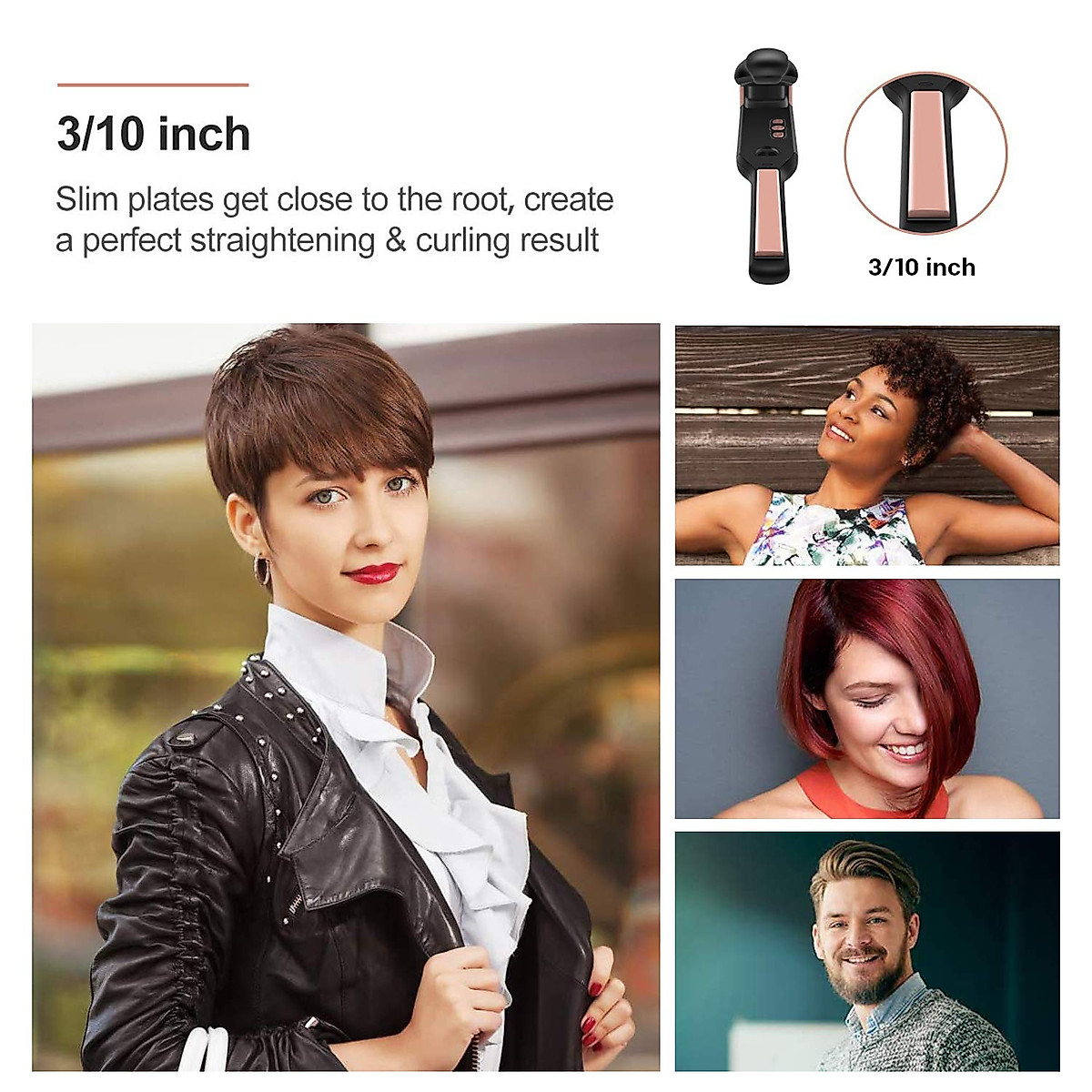 Pencil Flat Iron,Small Flat Iron for Short Hair,Beard and Pixie Cut,1/2 Inch Fast Heating Titanium Ceramic Mini Hair Straightener with Dual Voltage & Adjustable Temperature,Auto Shut Off