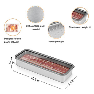 Bacon Container for Refrigerator,Bacon Holder for Refrigerator,Deli Container with Lid,304 Stainless Steel Bacon Storage Container ,Food Storage Container,Bacon Keeper with Airtight Silicone Sealed.