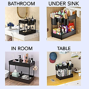 2PC Under Sink Storage Organizer Set Black, Under Sink Storage For kitchen And Bathroom, Multi Purpose Cabinet Storage