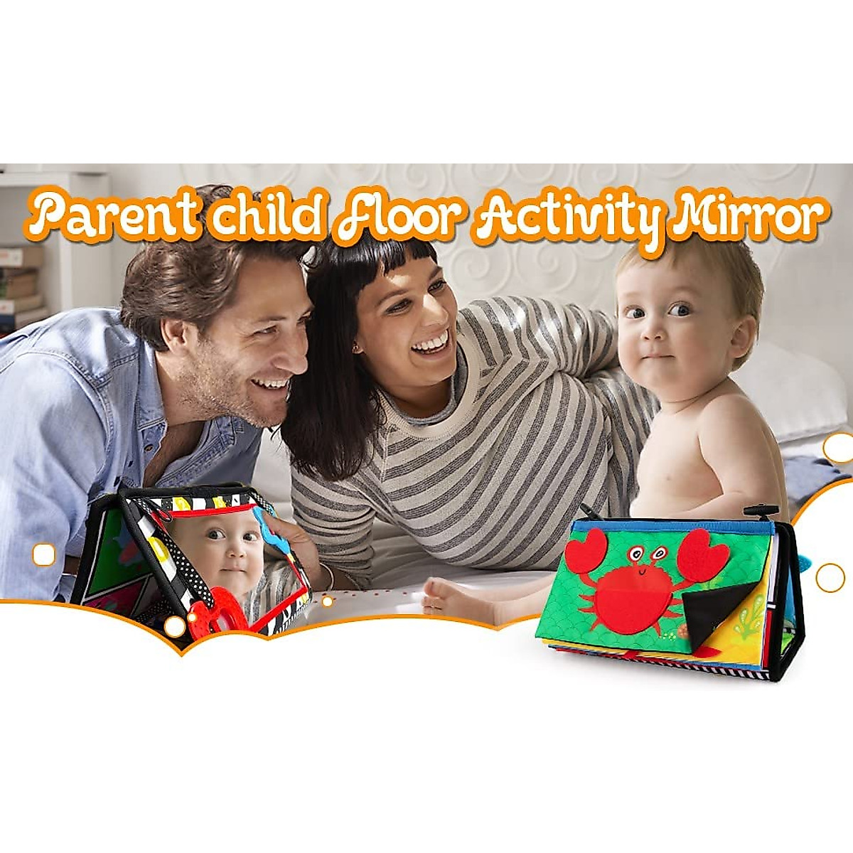 beetoy Tummy Time Baby Mirror Toys Newborn Infant Sensory Toys with Crinkle Cloth Book & Teethers, High Contrast Developmental Baby Mirror Crawling Toys 0 3 6 12 Months