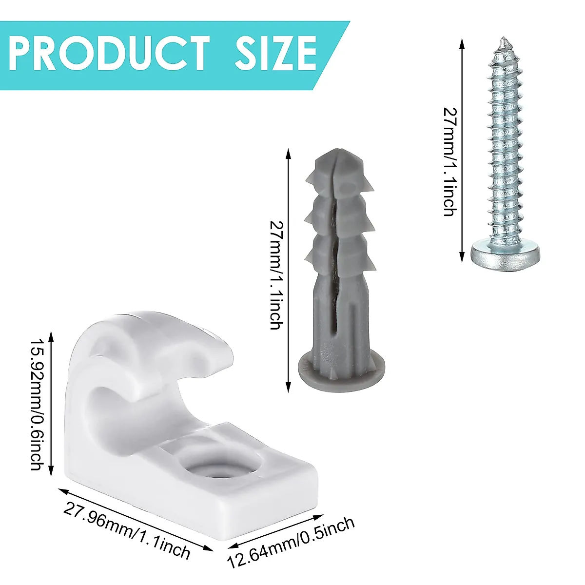 Oudain 24 Pack Down Wall Clips Closet Shelves Loop Clips Plastic Wire Wall Shelf Screws and Expansion Tubes (White)