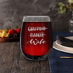 shop4ever® Boyfriend Fiance Husband Girlfriend Fiancee Wife Couples Gift Set Engraved Whiskey Glass and Stemless Wine Glass for Him for Her