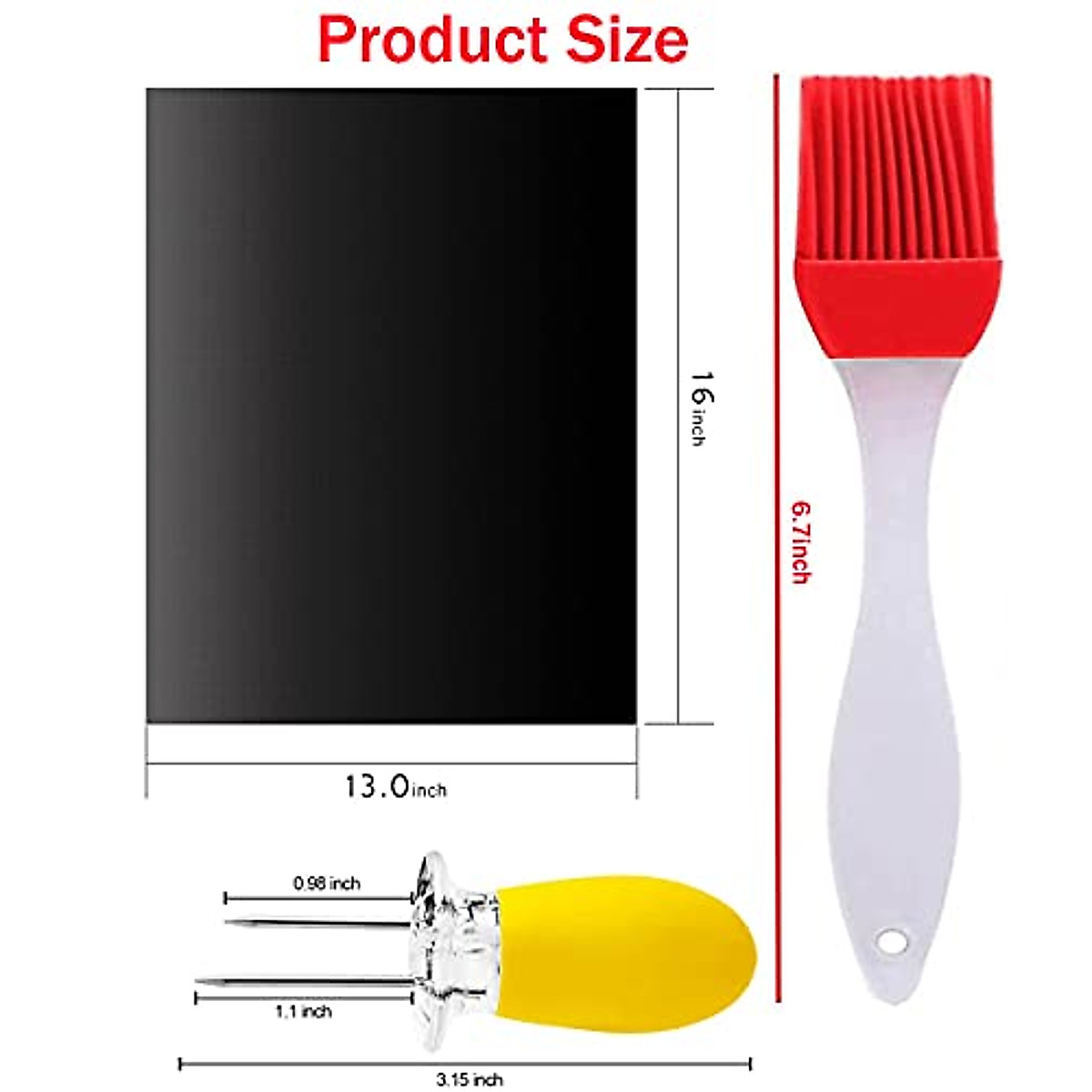 Gyvazla BBQ Grill Mat Set of 5, Non Stick Oven Liner Teflon Barbecue Cooking Mats, Perfect for Baking on Gas, Charcoal, Oven and Electric Grills - Reusable, with Oil Brush