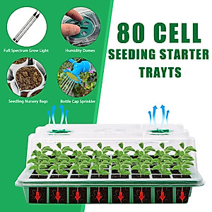 MQFORU 2 Pack Seed Starter Trays with Grow Light, 80 Cell Seed Starter Kit with Timer, Adjustable Domes, Plant Starter Trays Kit for Propagation, Cloning Plants, Seed Germination