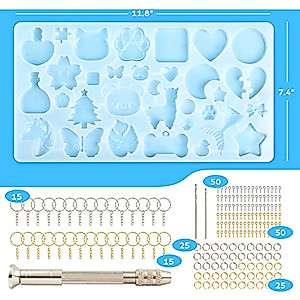 Mocoosy 182Pcs Resin Molds Silicone Kit for Beginners, 32 Cavities Pendants Molds for Epoxy Resin Casting, Variety Shaped Keychain Making Set DIY Ornaments Crafts Supplies