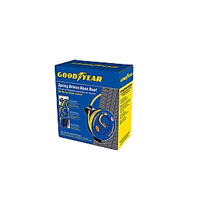Goodyear Air Hose Reel Retractable 3/8" Inch x 50' Foot SBR Rubber Hose Max 300PSI Heavy Duty Industrial Steel Single Arm Construction