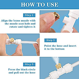 16 Pieces Brass Misting Nozzles Kit Atomizing Nozzle Kit 0.4 mm Orifice 2 Points 1/4 Inch Lock Misting Nozzles with 4 Pieces Plug for Patio Misting System Outdoor Cooling System Garden Water