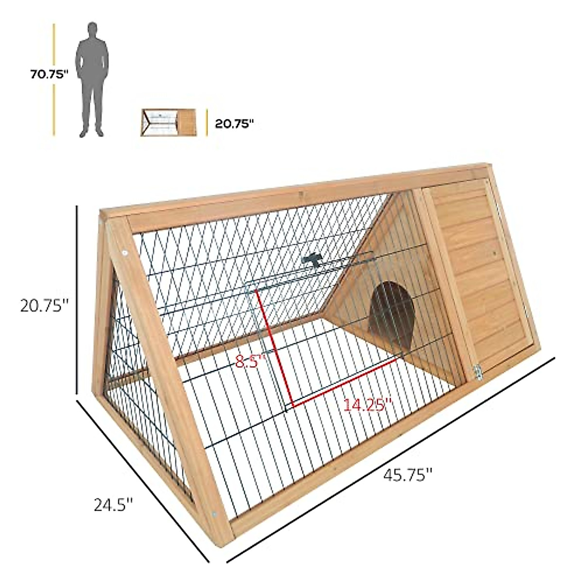 PawHut Outdoor Triangular Wooden Bunny Rabbit Hutch/Guinea Pig House with Run