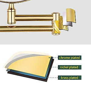 Nicesail 8 Inch Double-Sided Wall Mounted Mirror, Magnified 7X Makeup and Shaving Mirror, Height Adjustable-Gold