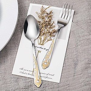 Gold Silverware Set, 20 Piece Stainless Steel Golden Flatware Set for 4, Silver Tableware Set with 24K Gold-Plated Trim, Eating Utensils, Great for Family Gatherings & Daily Use(Prestige)