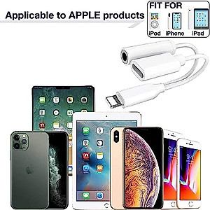 Headphone Adapter for iPhone, [Apple MFi Certified] 2 in 1 Lightning to 3.5mm AUX Audio + Charger Splitter Dongle Adapter Compatible with iPhone 14/13/12/11/XS/XR/X 8/7 iPad, Support All iOS System