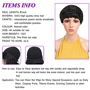 GABRIELLE Short Human Hair Pixie Cut Wigs 100% Human Hair Cute Wig Short Pixie Wigs for Black Women Natural Boy Cut Wigs (Pixie Cut, 1B#)