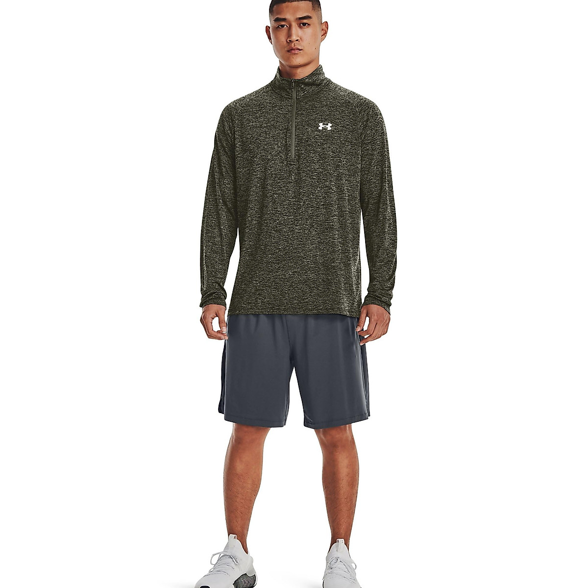 Under Armour Mens Tech 2.0 1/2 Zip-Up T-Shirt , (391) Marine OD Green / Black / White , Large