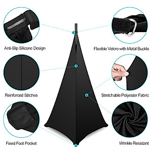 OUKMIC Speaker Stand Cover, DJ Speaker Stretch Cover Black, 360 Degree Speaker Stand Tripod Cover Skirt with Storage Bag for Stage Gig, Wedding and Banquet Event- 2 Pack