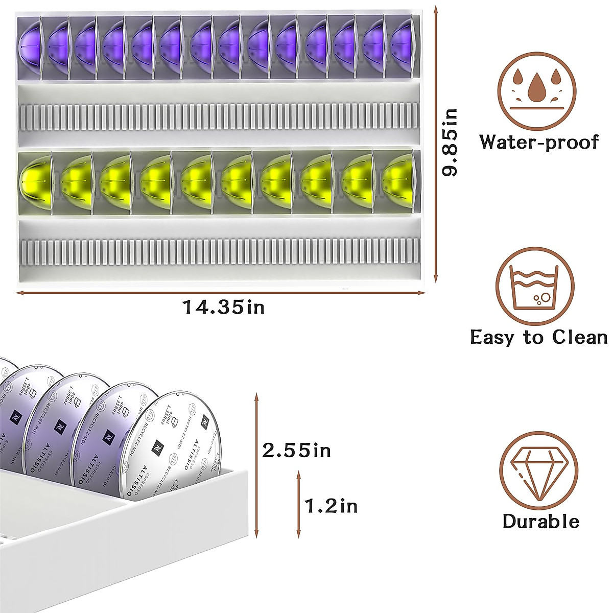 Coffee Pod Storage Holder Drawer Organizer for Nespresso Vertuo Capsule, Holder Tray Storage for Nespresso Pod, Compatible with 40 7.77fl oz or 56 1.35fl oz Pods for Kitchen Drawer, Office Countertop.