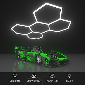 Tesiplz Hexagon Garage Light,25 Pack Upgraded 5 Grids LED Shop Light,240W 26400LM 6500K Super Bright Car Detailing Light,Plug-in Honeycomb Ceiling Light for Garage Workshop Basement Gym Warehouse