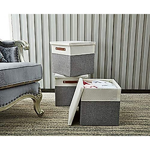 DECOMOMO Cube Storage Bins | Fabric Storage Cubes with Lid Closet Organizer Cubby Bins for Shelves Cloth Nursery Decorative Basket with Handles (Grey and White, 13 x 13 x 13 inch)
