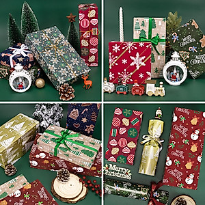 Toptime Christmas Wrapping Paper, 8 Sheets Gift Wrapping Paper with Snowflake, Christmas Tree, Snowman, Gingerbread Man, Folded Flat Holiday Gift Wrap for New Year, Art Craft (27.6x19.7in)