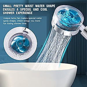High Pressure Shower Head, Turbo Fan Vortex Shower Head Hydro Jet Handheld Shower Head with Hose, Filtered Shower Propeller, 360 Degrees Rotating, One Key Pause Switch, Filtration Mineral Stone Beads
