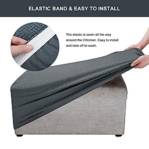 Qishare Ottoman Cover, Footstool Protector Stretch Rectangle Sofa Slipcovers with Elastic Bottom Super Soft Universal Covers, Machine Washable(Large, Gray)