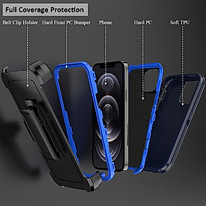 Compatible with iPhone 13 Pro Max 6.7 inch Case,with Screen Protectors,Heavy Duty Rugged Shockproof Full Body Protection Kickstand Case with Belt Clip Holster for iPhone 13 Pro Max (Blue)