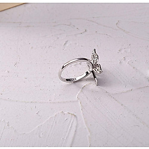 NewZenro Luxury CZ Butterfly Open Ring for Women Elegant 925 Sterling Silver Cubic Zirconia Engagement Statement Adjustable Knuckles Finger Rings for Her Wedding Birthday (Silver)