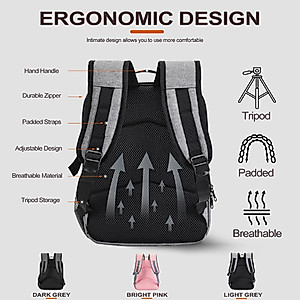 Golkcurx Camera Bag for DSLR/SLR Cameras，Camera Backpack Waterproof for Photographers Grey S