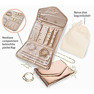 Altitude Boutique Travel Jewelry Organizer Roll Foldable Jewelry Case for Journey Packing Vacation-Rings, Necklaces, Bracelets, Earrings (Rose Gold, Medium)